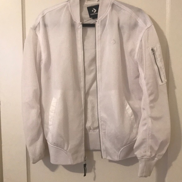 Converse | Jackets & Coats | Converse White Mesh Bomber Jacket | Poshmark